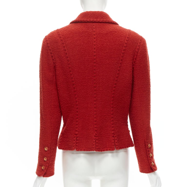 CHANEL Vintage 93A red boucle tweed boned corset structured braided CC ...