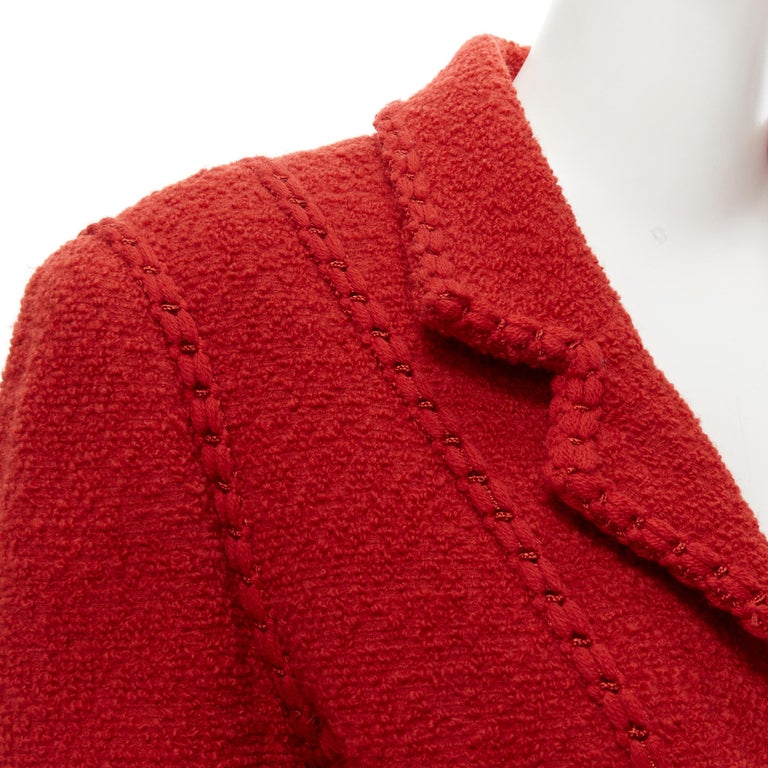 CHANEL Vintage 93A red boucle tweed boned corset structured braided CC ...