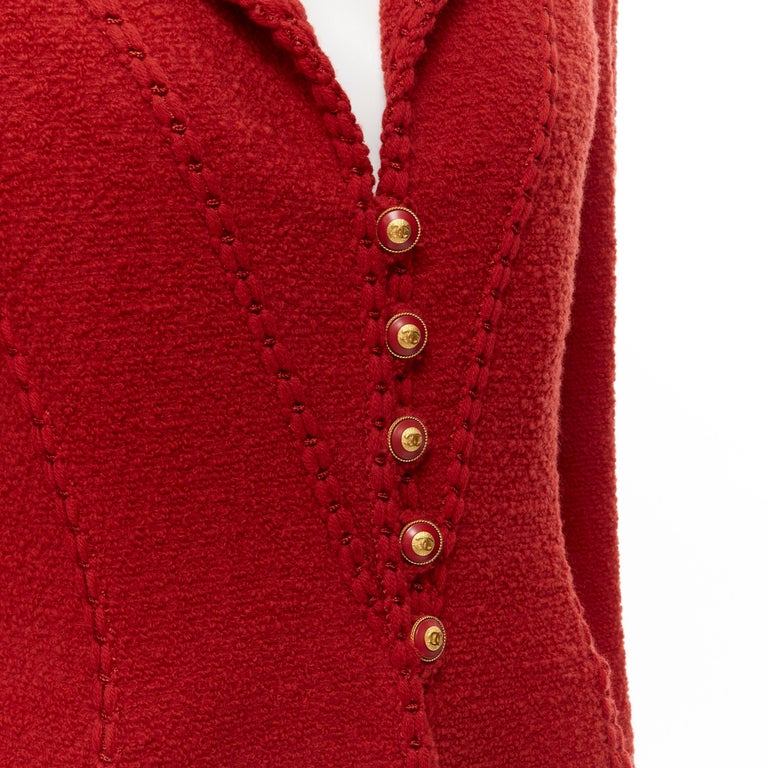 CHANEL Vintage 93A red boucle tweed boned corset structured braided CC ...
