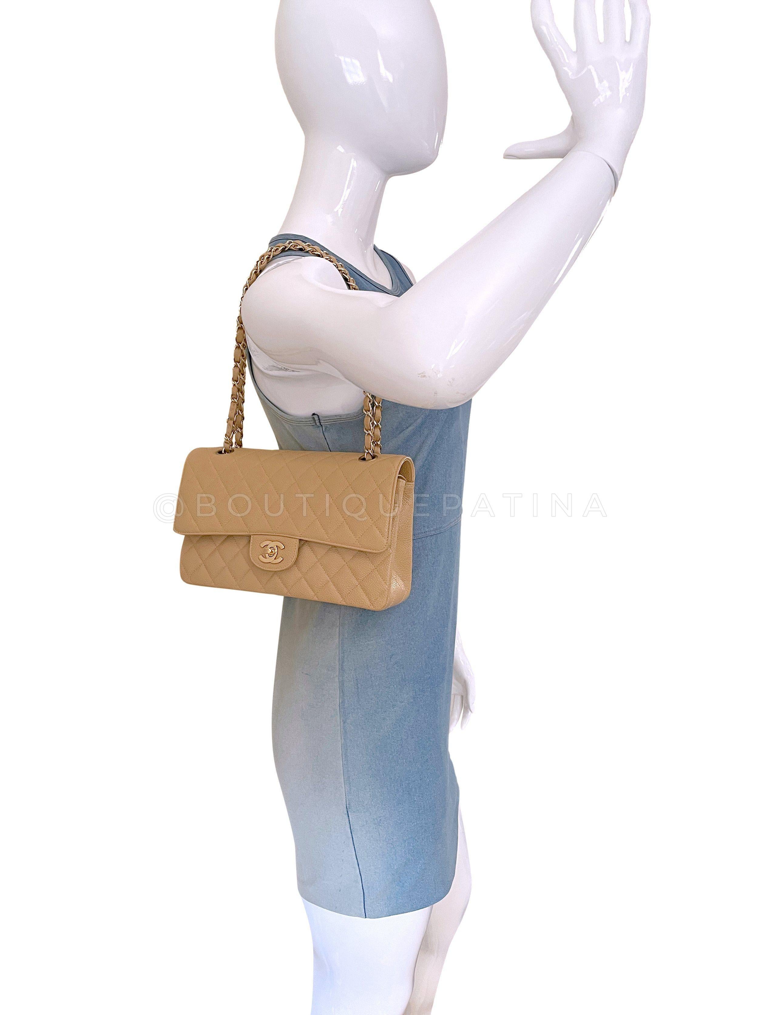 Chanel Vintage Beige Caviar Medium Classic Double Flap Bag 24k GHW ...