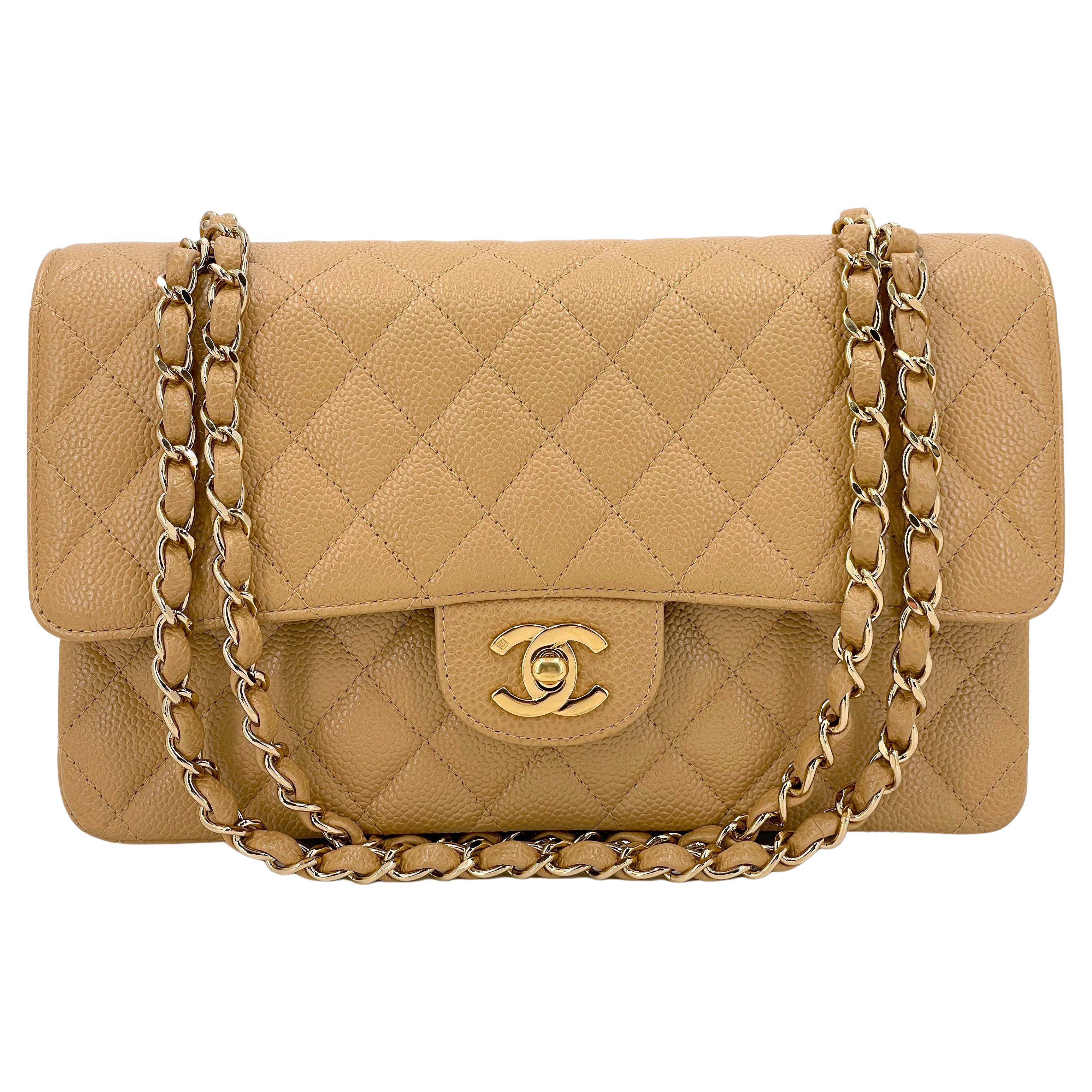 Chanel Vintage Beige Caviar Medium Classic Double Flap Bag 24k GHW ...