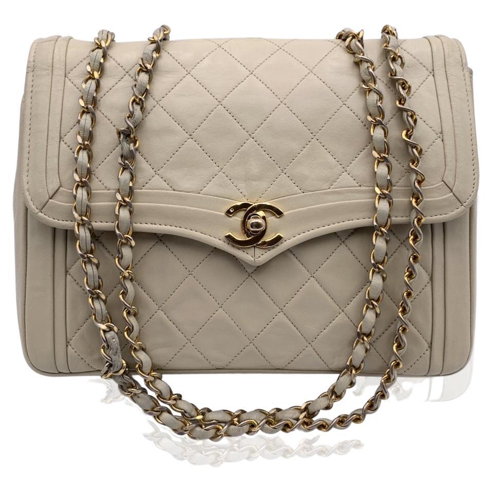CHANEL Vintage Beige Leather QUILTED Classic 2 WAY FLAP Shoulder Bag ...