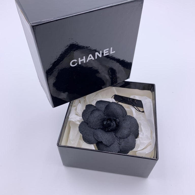 Chanel Vintage Black Canvas Camelia Camellia Flower Pin Brooch For Sale ...