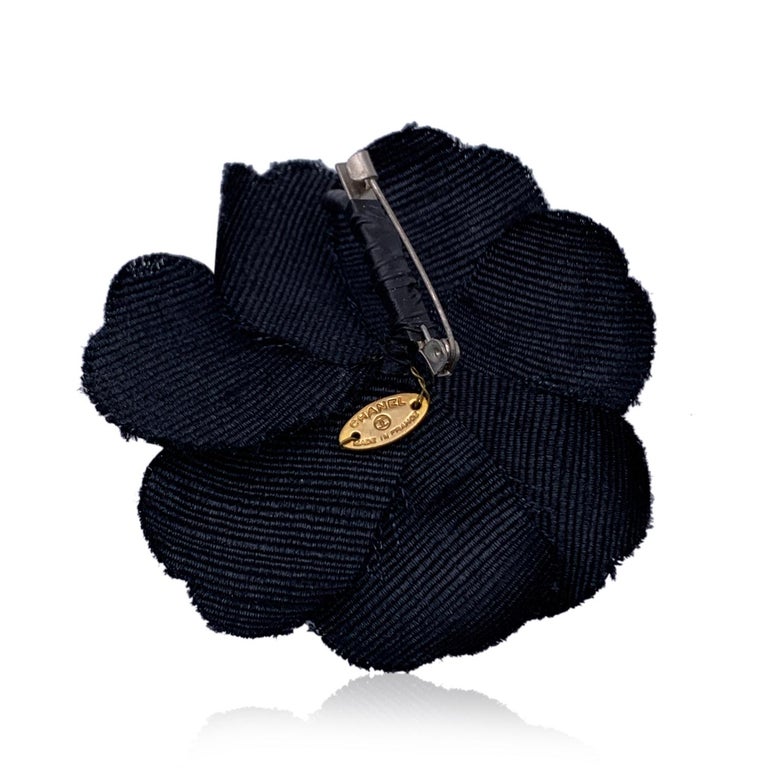 Chanel Vintage Black Canvas Camelia Camellia Flower Pin Brooch For Sale ...