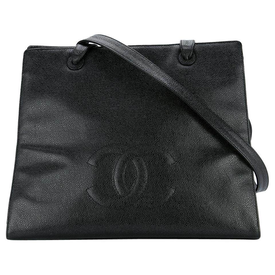 Chanel Vintage Black Caviar Large Work Business CC Tote at 1stDibs