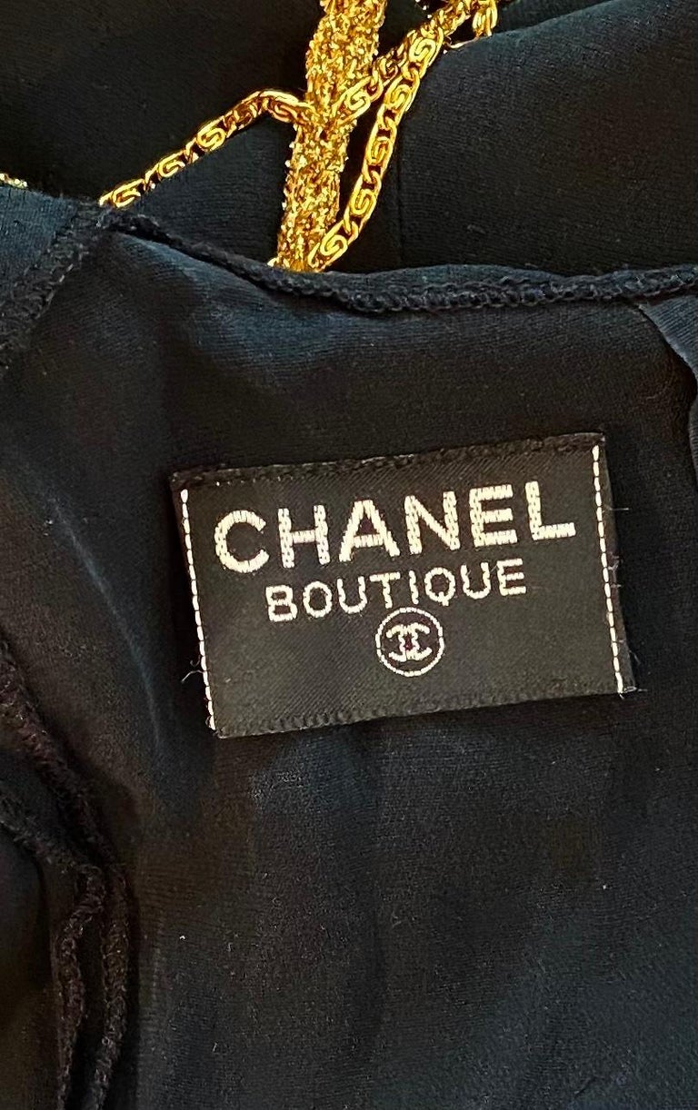CHANEL Vintage Black Charleston Evening Cocktail Dress with Gold Chains ...