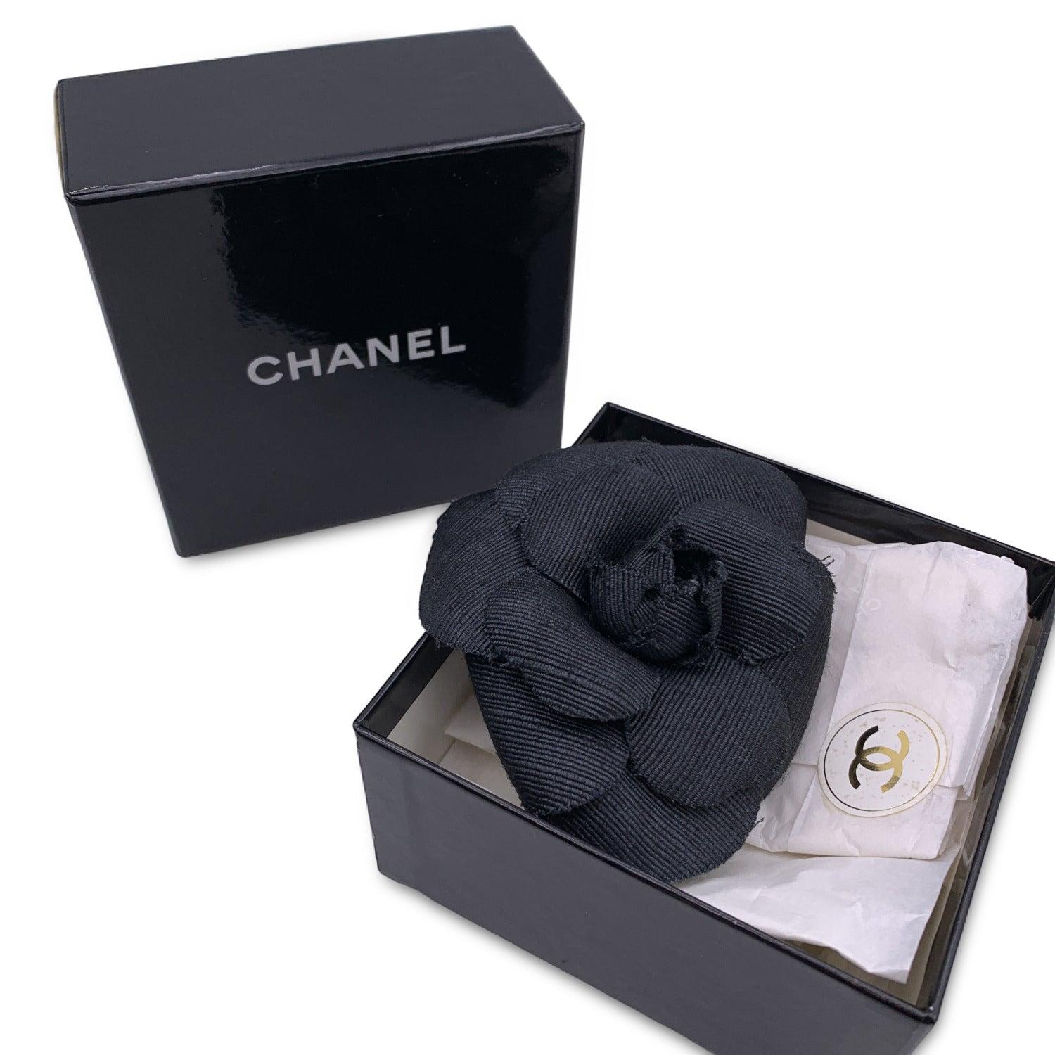 Chanel Vintage Black Gros Grain Camelia Camellia Flower Pin Brooch at ...