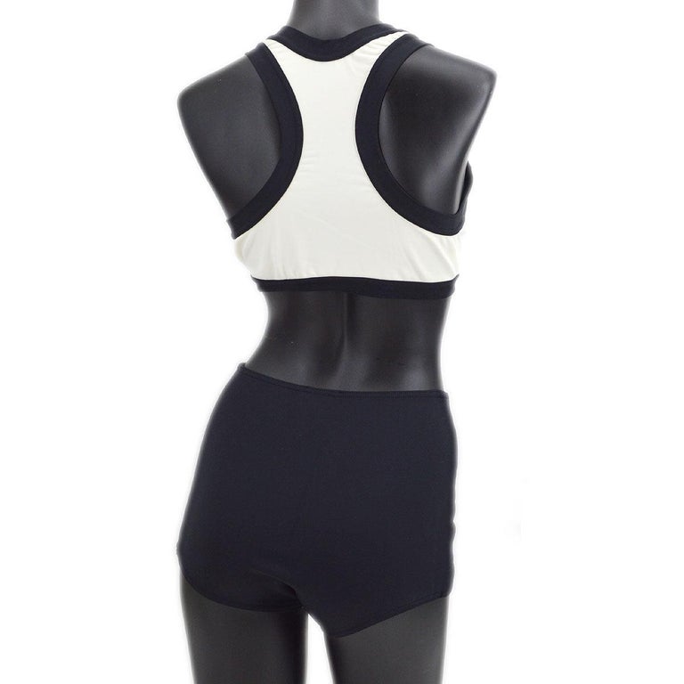 Chanel Vintage Black Ivory CC Two Piece Tank Boy Short Bikini Swimsuit ...