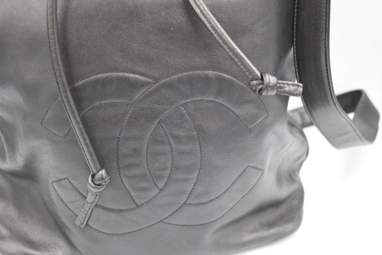 Chanel Vintage Black Lambskin Leather Backpack For Sale at 1stDibs