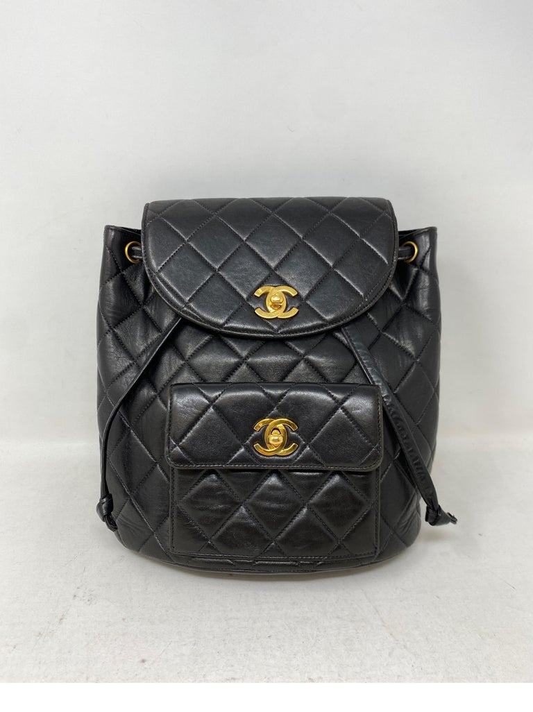 Chanel Vintage Black Leather Backpack For Sale at 1stDibs