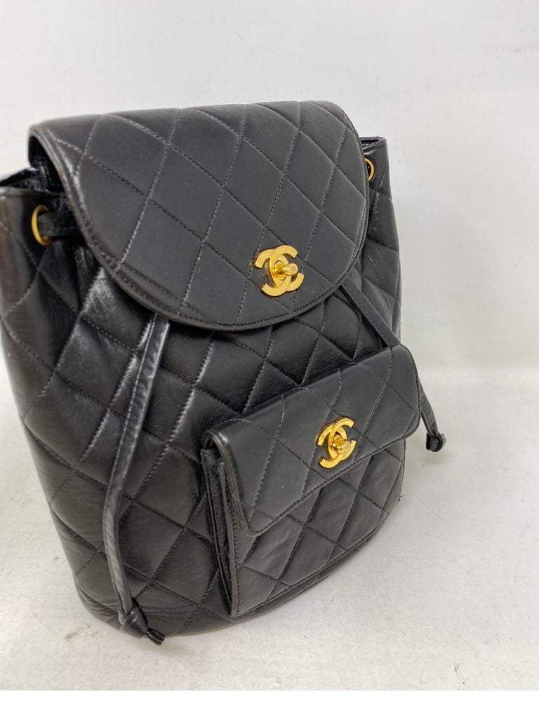 Chanel Vintage Black Leather Backpack For Sale at 1stDibs