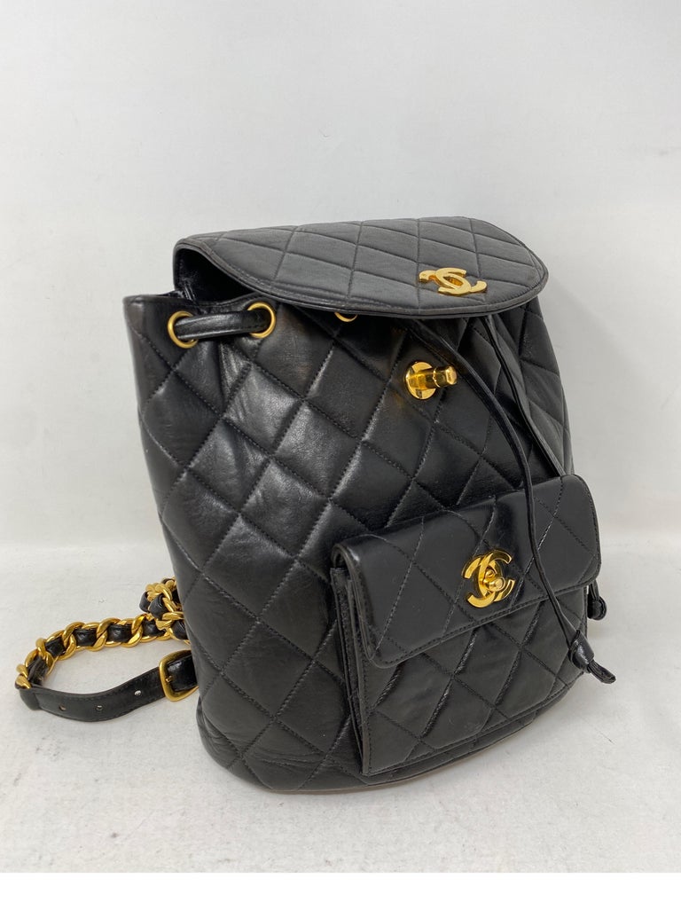 Chanel Vintage Black Leather Backpack For Sale at 1stDibs