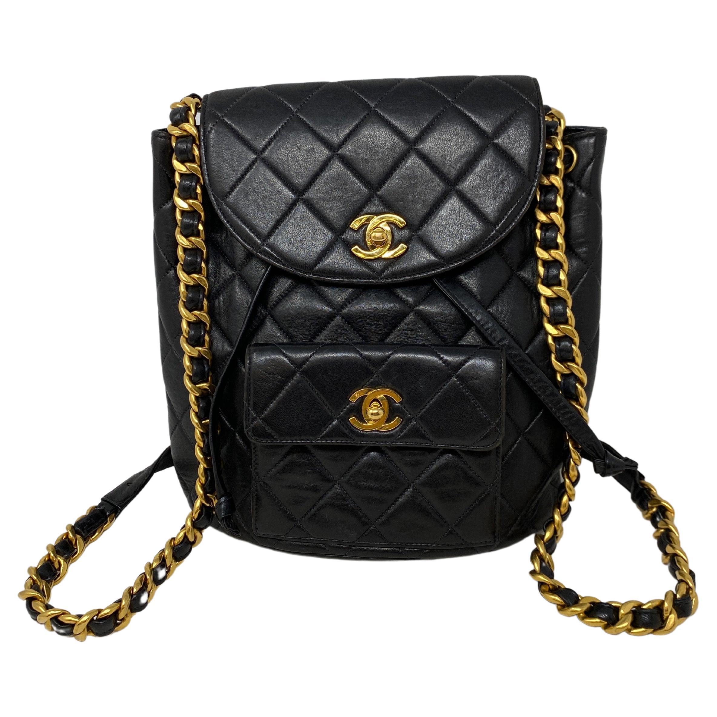 Chanel Vintage Black Leather Duomo Backpack For Sale at 1stDibs