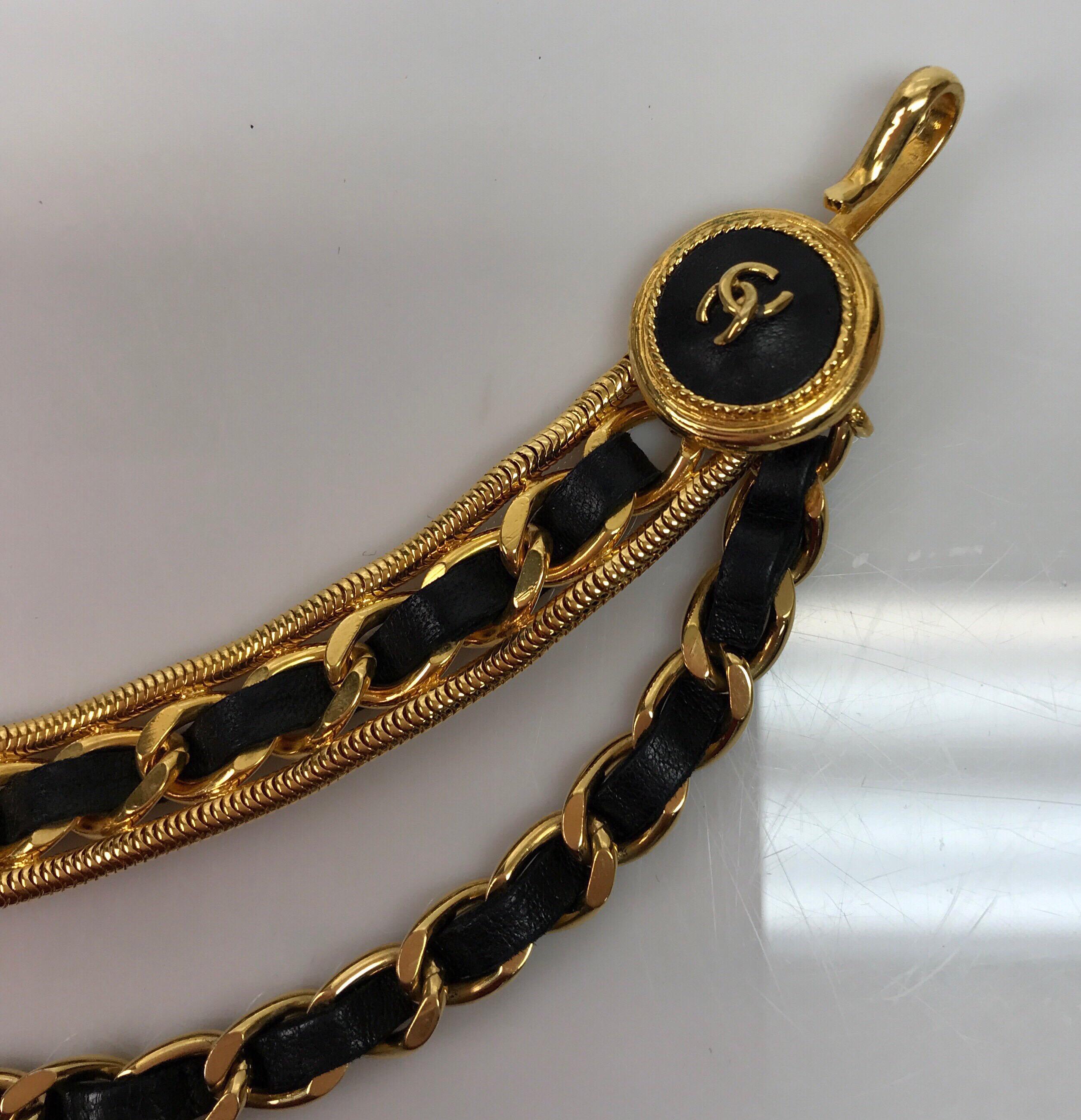 Chanel Vintage Black Leather/ Gold Chain "CC" Clover Belt at 1stDibs ...