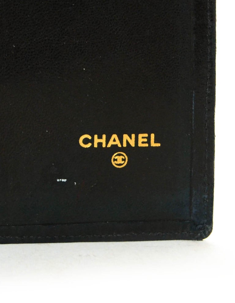 Chanel Vintage Black Leather Quilted Checkbook Cover/Wallet For Sale at ...