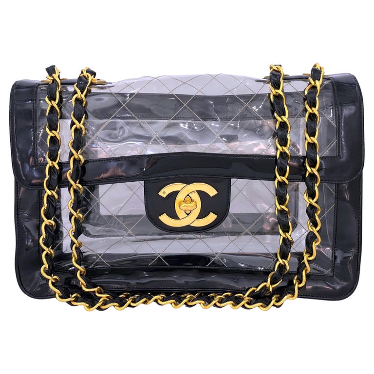 Chanel Vintage Black PVC Patent Maxi Classic Flap Bag 24k GHW 66095 For ...