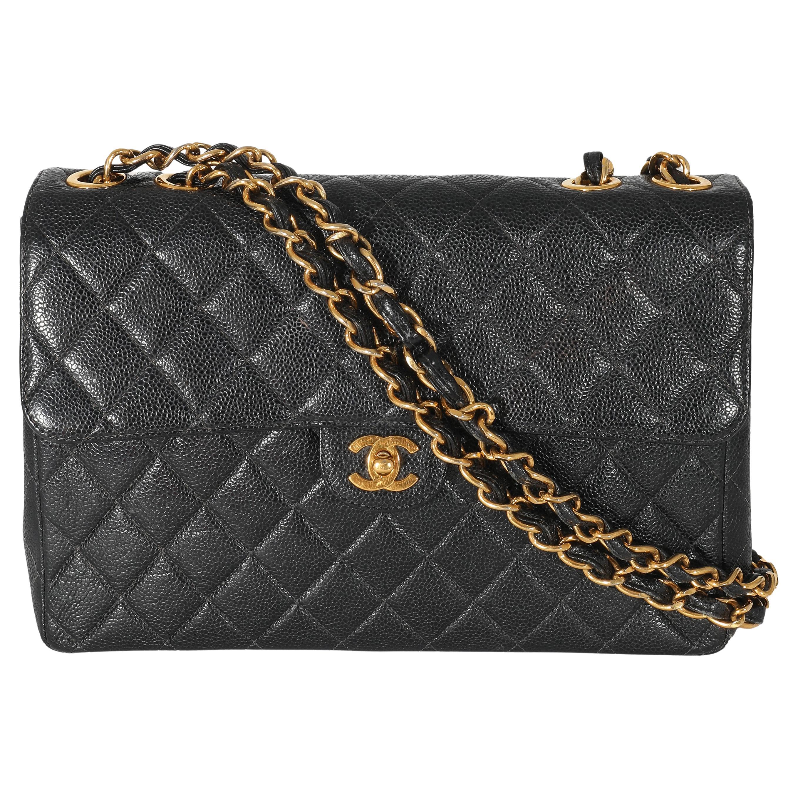 Chanel Vintage Black Quilted Caviar Jumbo Single Flap Bag For Sale at ...