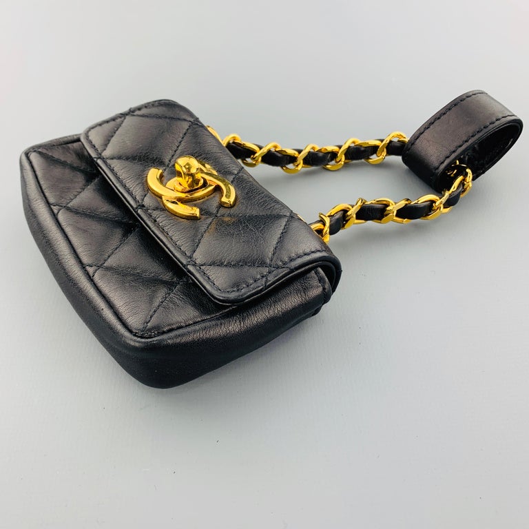 CHANEL Vintage Black Quilted Leather Mini Charm Pouch Purse Bag at 1stDibs