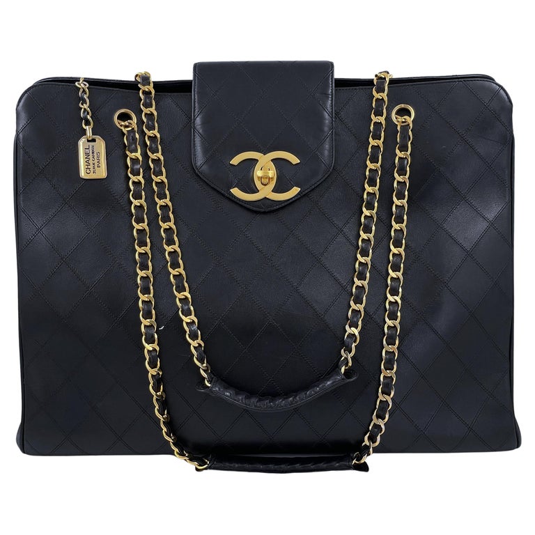 Chanel Vintage Black Quilted Supermodel XL Weekender Tote Bag 24k GHW ...