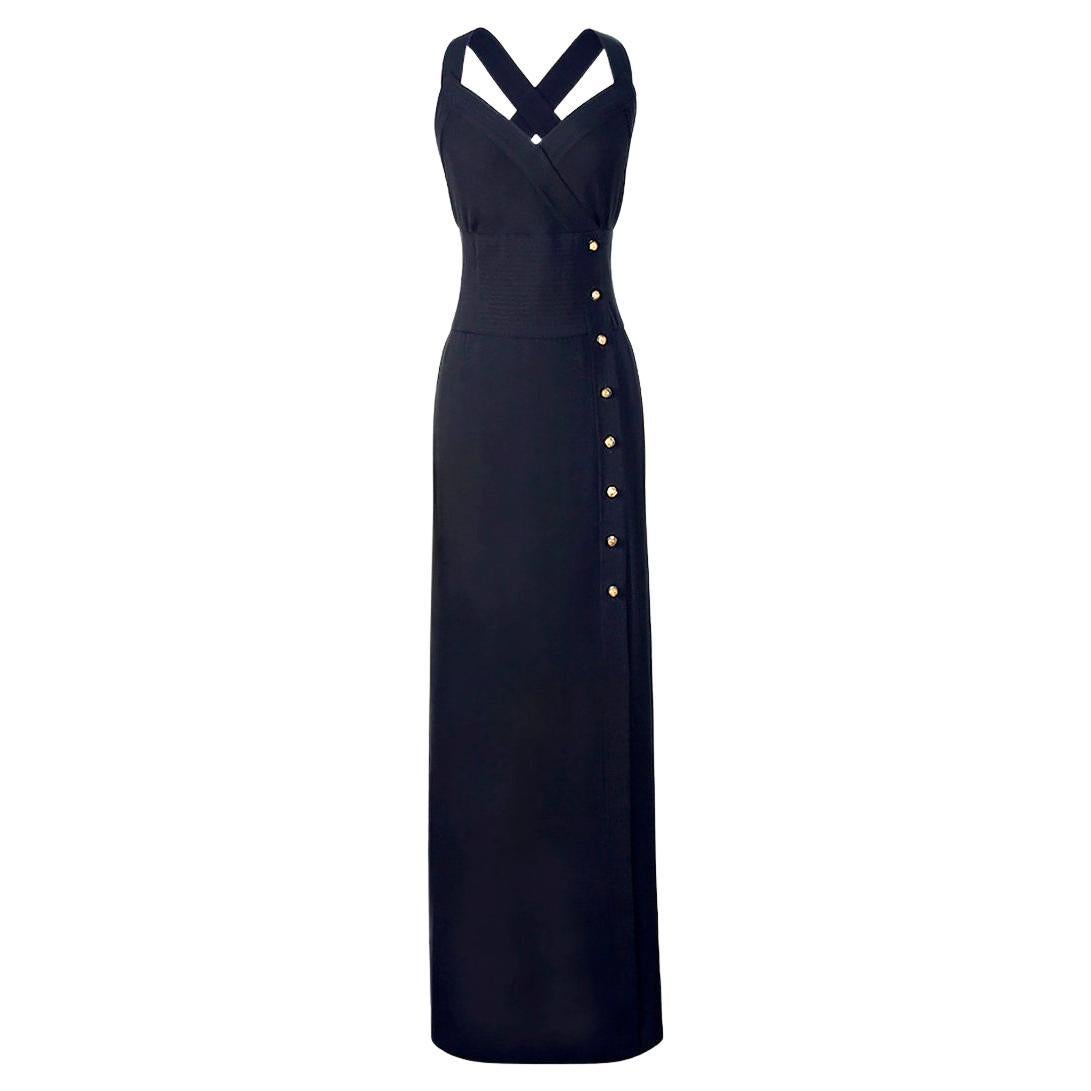CHANEL SS 1991 Size 6 Black Silk Asymmetrical Bustier Ribbon Cocktail ...