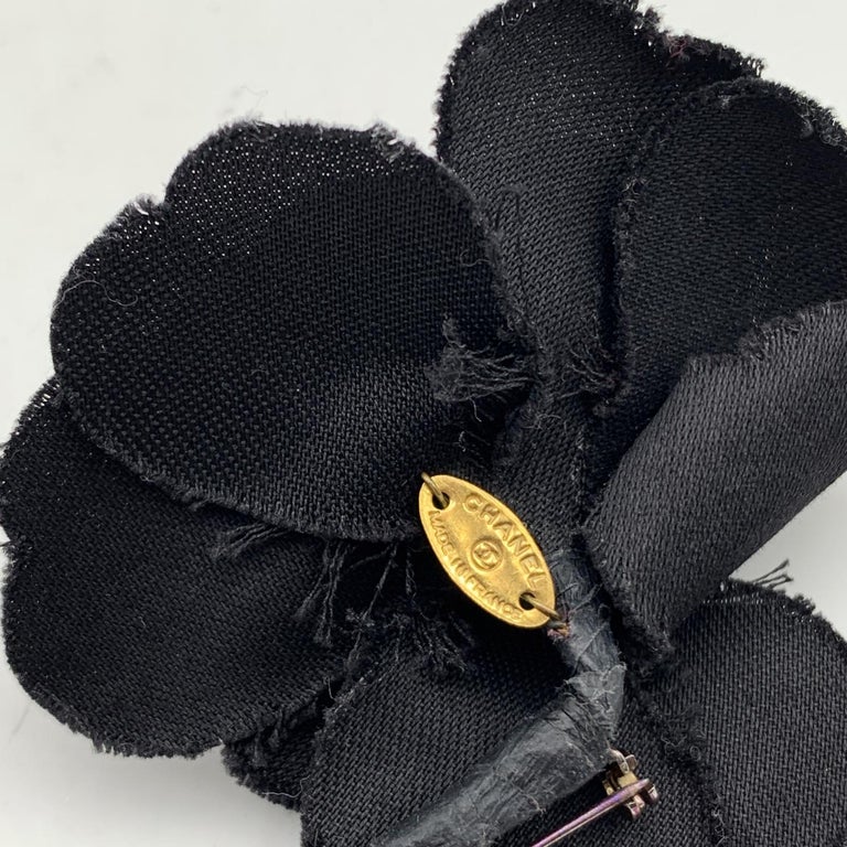 Chanel Vintage Black Silk Flower Brooch Pin Camelia Camellia For Sale ...