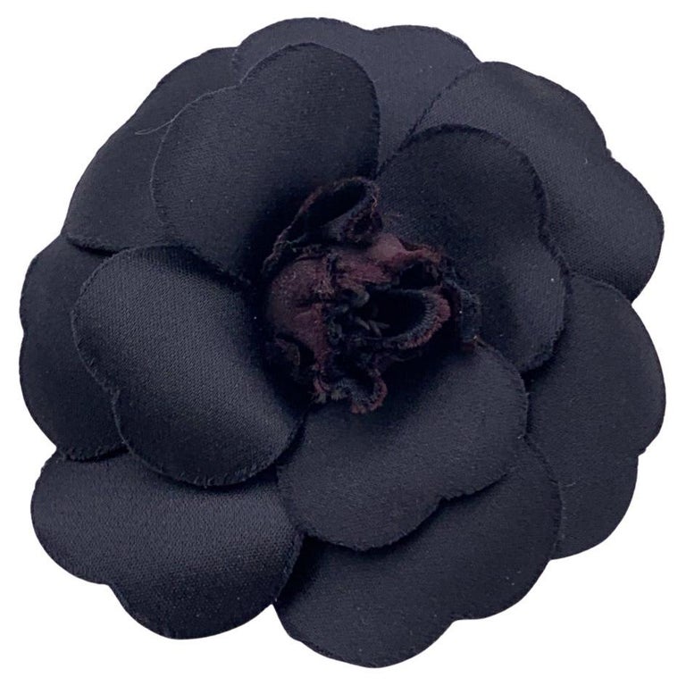 Chanel Vintage Black Silk Flower Brooch Pin Camelia Camellia For Sale ...