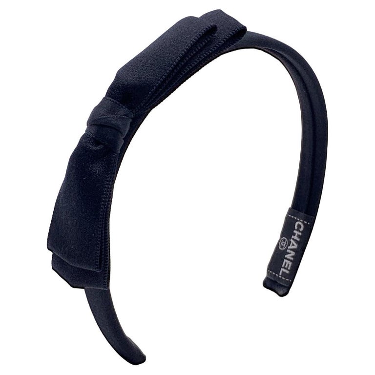 Chanel Vintage Black Silk Satin Headband Hair Accessory with Bow For ...