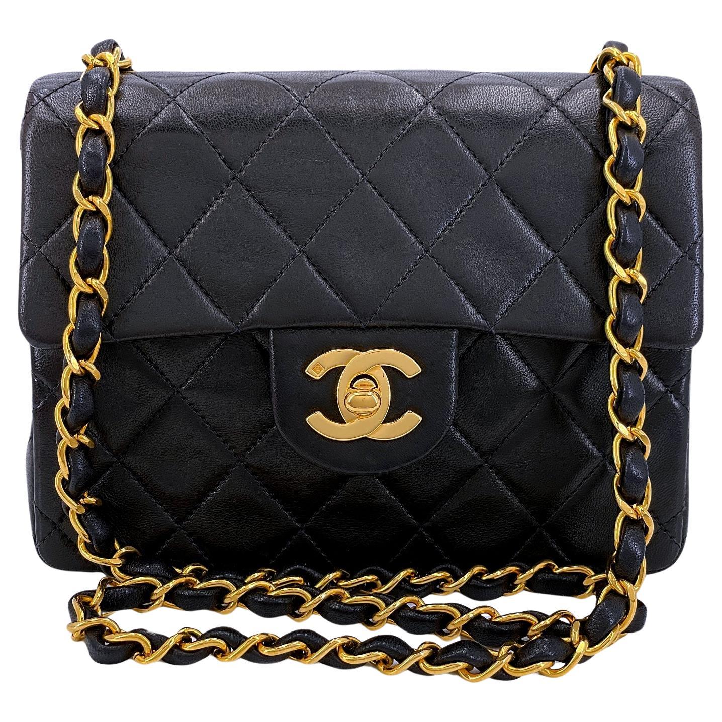 Chanel Vintage Black Square Mini Flap Bag 24k GHW Lambskin 66799 For ...