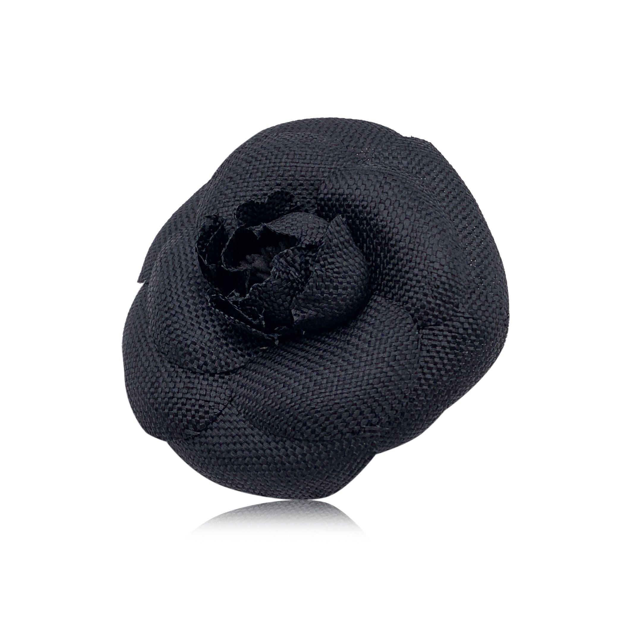 Chanel Vintage Black Tweed Look Camelia Camellia Brooch at 1stDibs