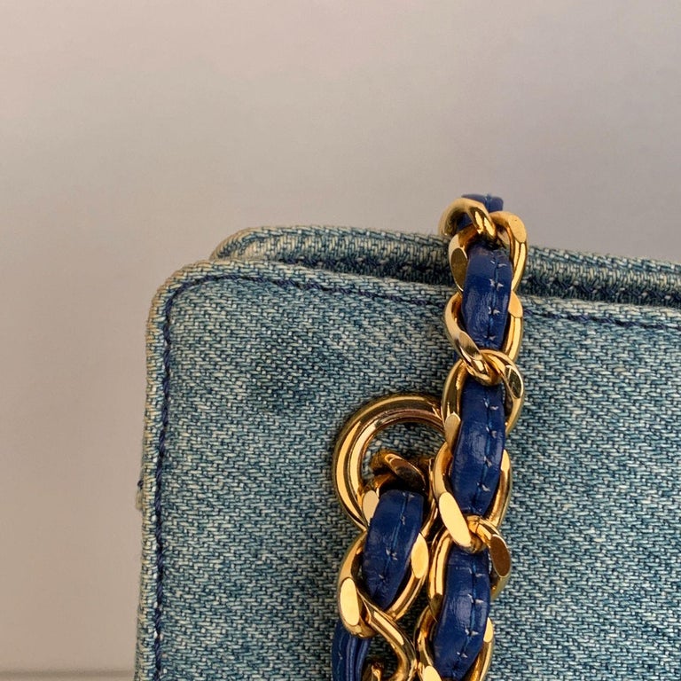 Chanel Vintage Blue Denim Jeans Shoulder Bag with CC Logo For Sale at ...