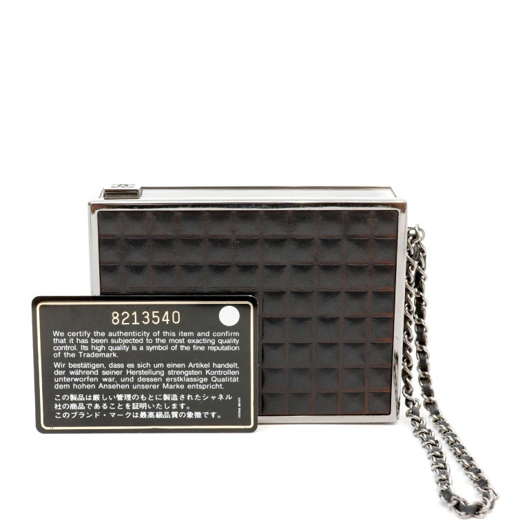 Chanel Vintage Brown Leather Box Purse Wristlet For Sale at 1stDibs