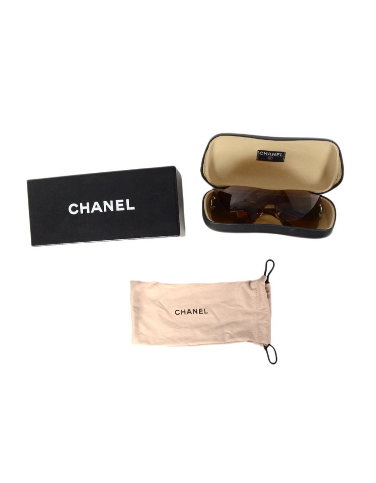 Chanel Vintage Brown Rimless Aviator/Shield Style CC Sunglasses W/ Box ...