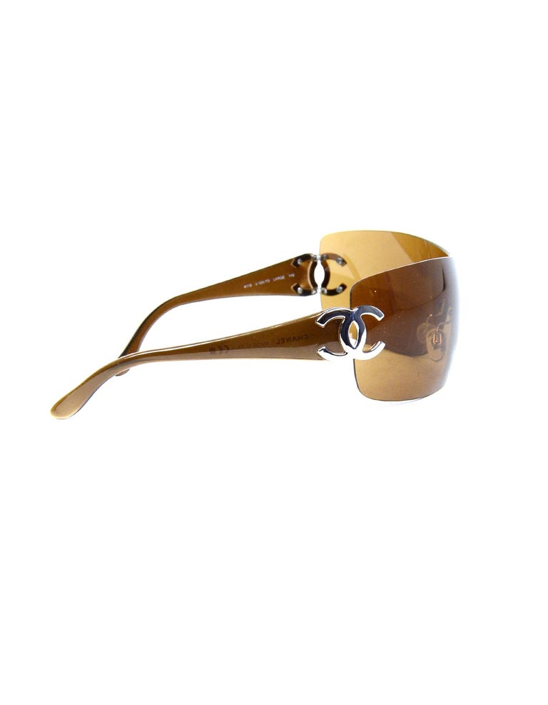 Chanel Vintage Brown Rimless Aviator/Shield Style CC Sunglasses W/ Box ...