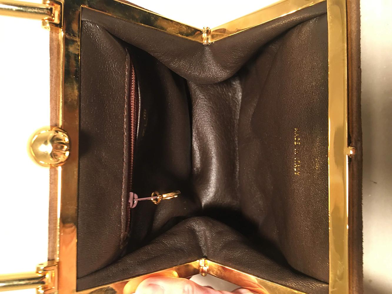 Chanel Vintage Brown Suede Gold Top Handle Small Evening Frame Bag at ...