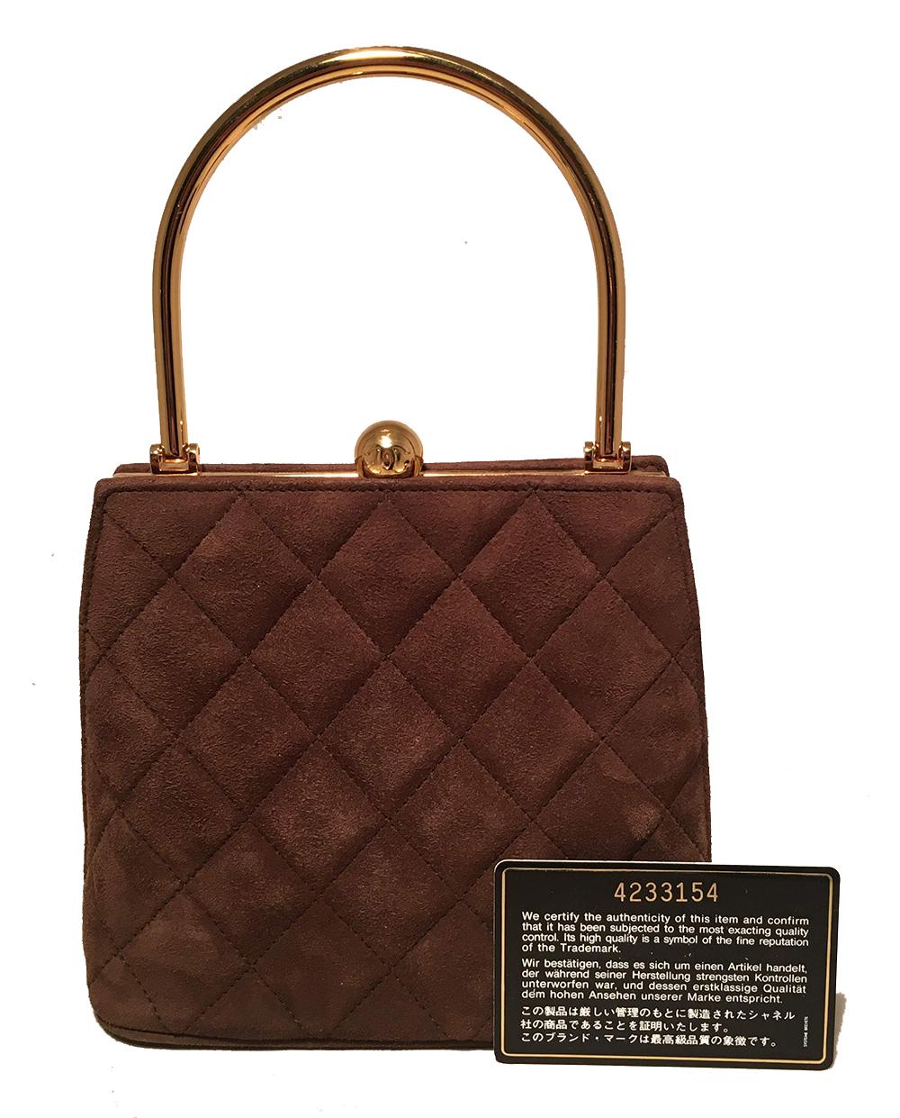 Chanel Vintage Brown Suede Gold Top Handle Small Evening Frame Bag at ...