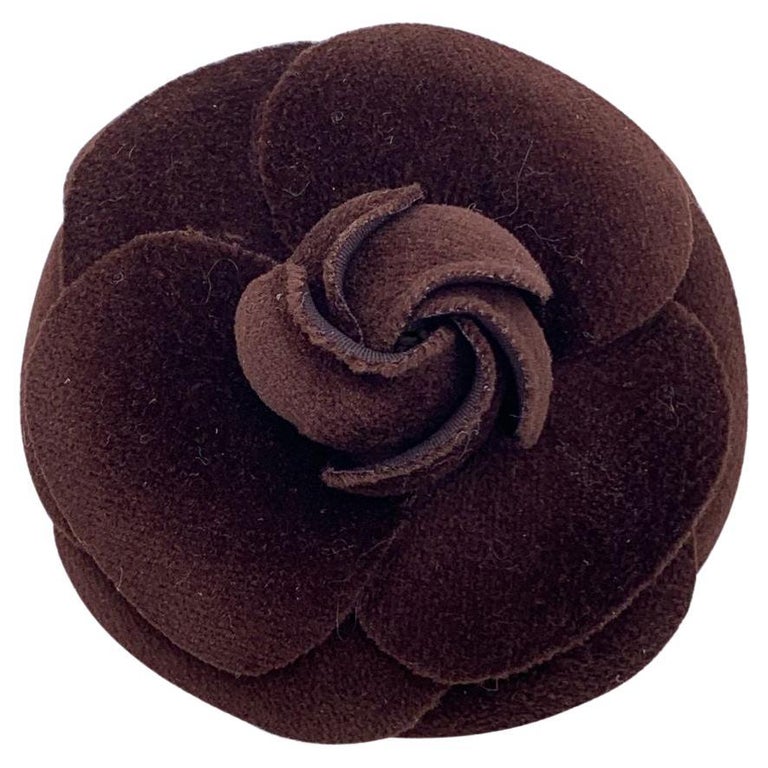 Chanel Vintage Brown Velvet Camelia Camellia Flower Pin Brooch at 1stDibs
