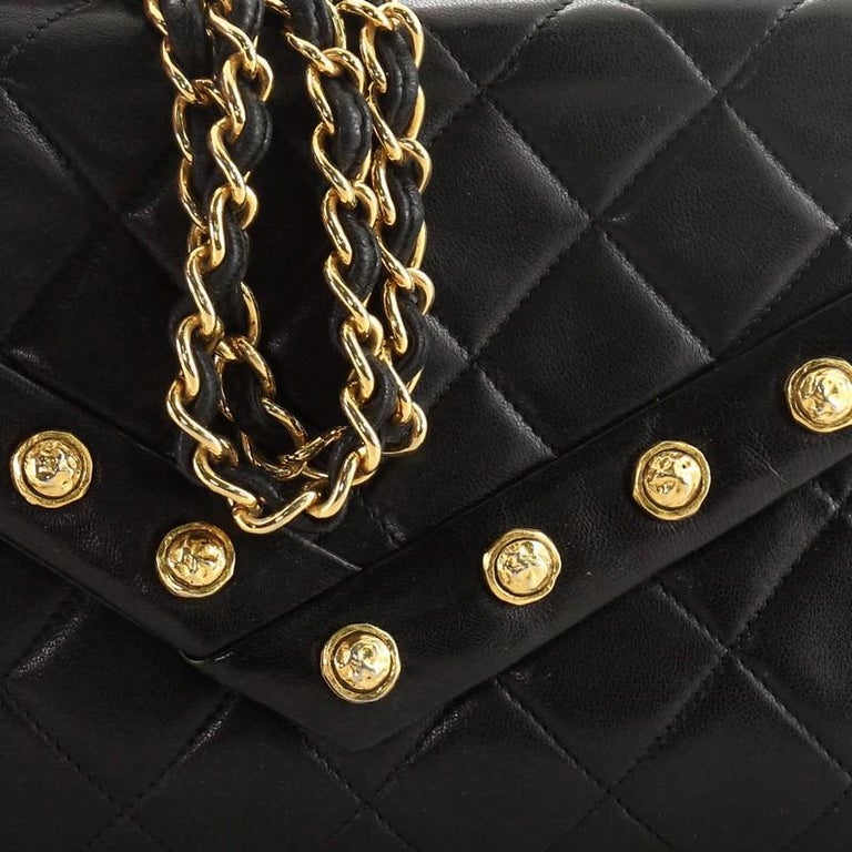 Chanel Vintage Button Envelope Shoulder Bag Quilted Leather Mini at 1stDibs