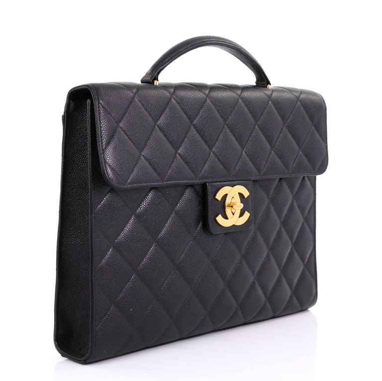 Chanel Vintage CC Briefcase Quilted Caviar Large at 1stDibs