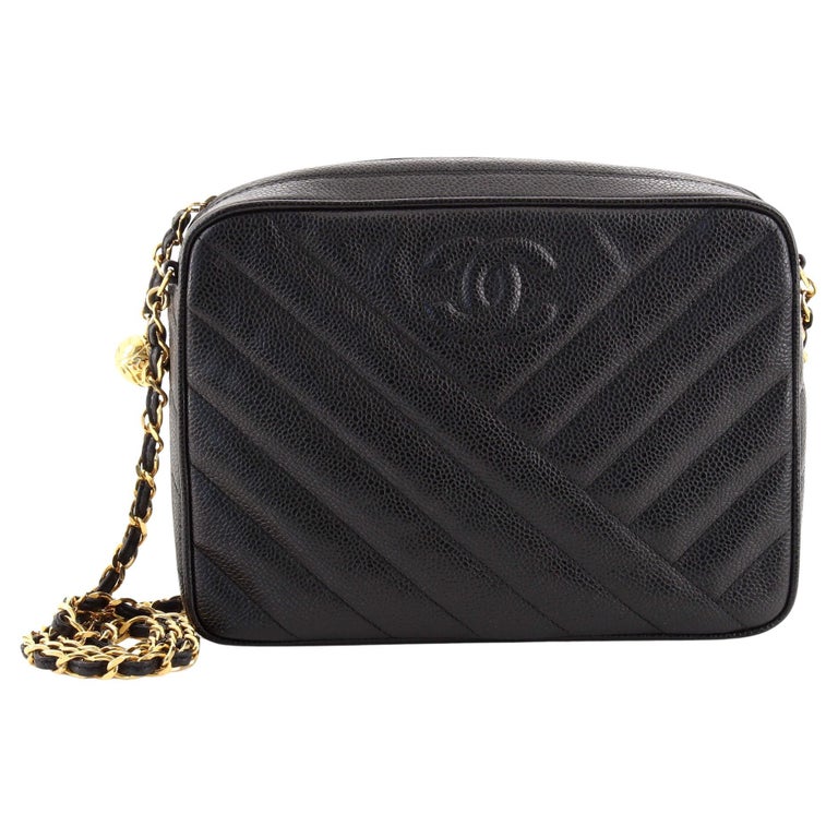 Chanel Vintage CC Camera Bag Chevron Caviar Small For Sale at 1stDibs