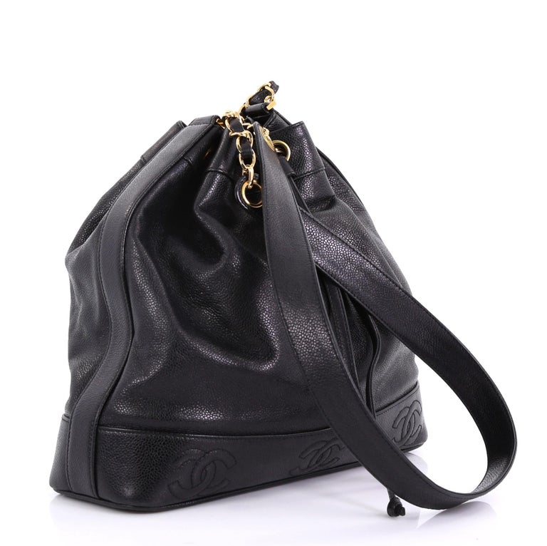 Chanel Vintage CC Drawstring Bucket Bag Caviar Medium at 1stDibs