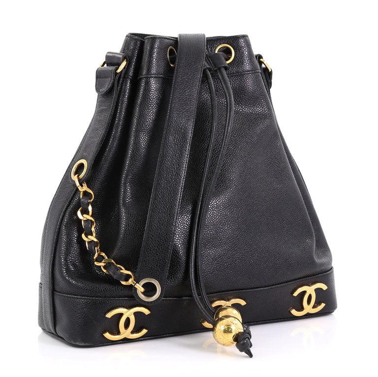 Chanel Vintage CC Drawstring Bucket Bag Caviar Medium at 1stdibs