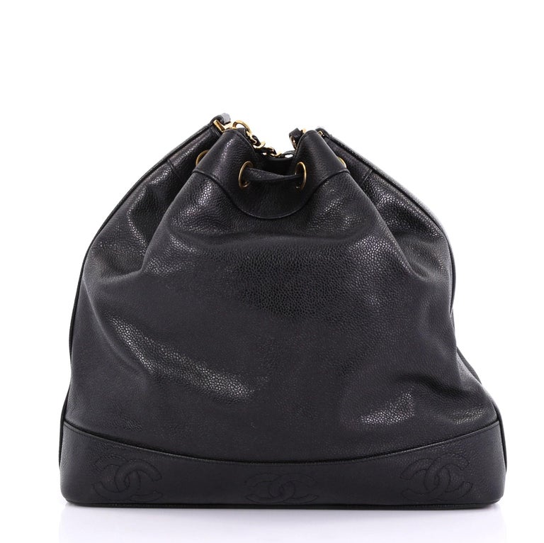 Chanel Vintage CC Drawstring Bucket Bag Caviar Medium at 1stDibs