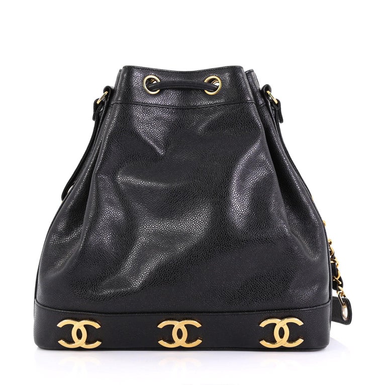 Chanel Vintage CC Drawstring Bucket Bag Caviar Medium at 1stDibs ...