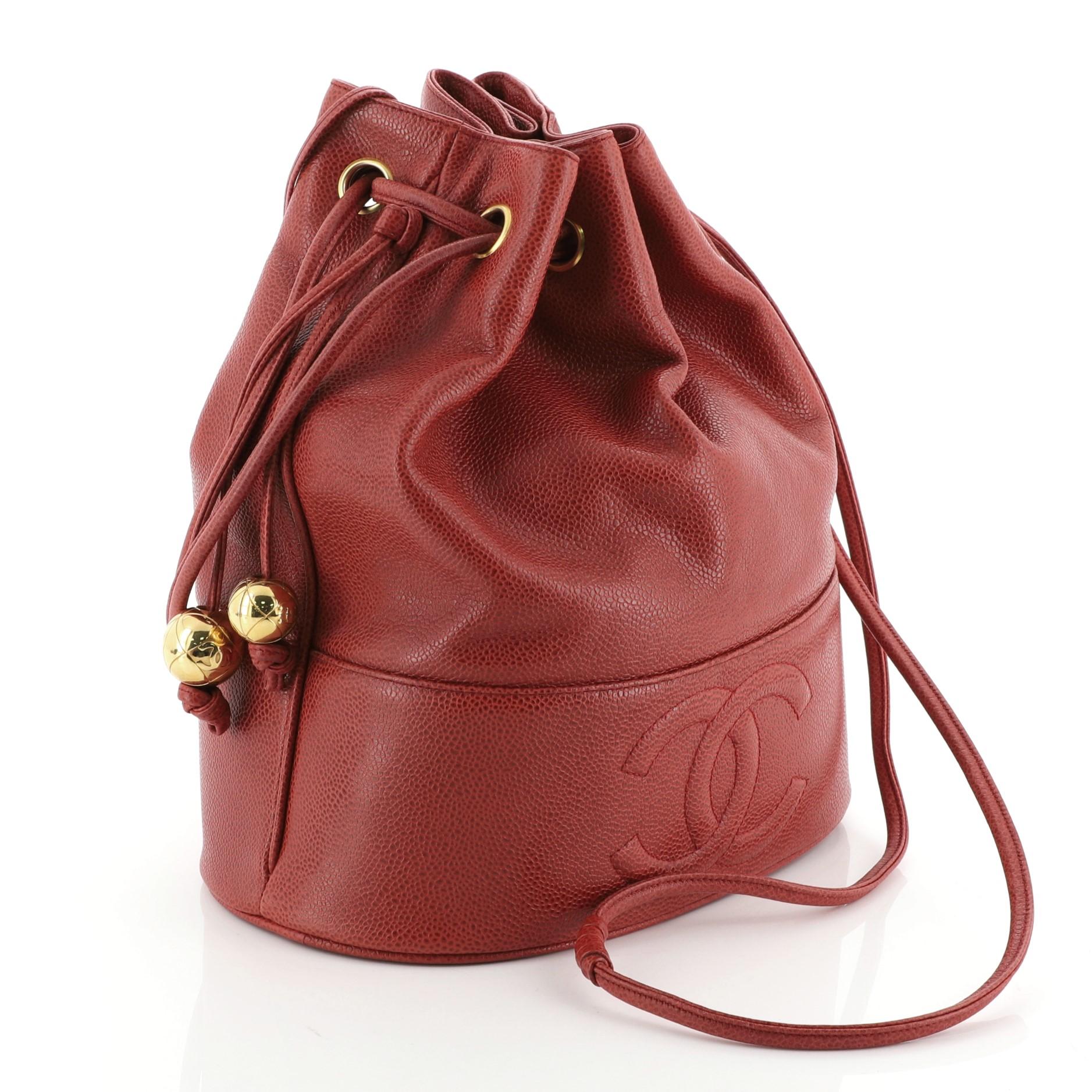 Chanel Vintage CC Drawstring Bucket Bag Caviar Small at 1stDibs