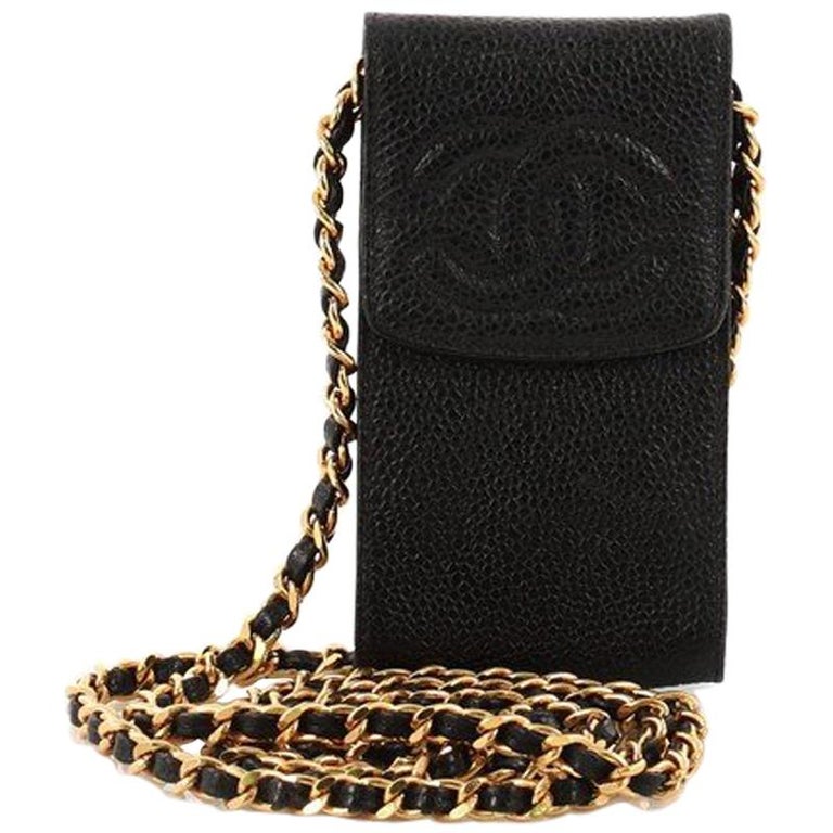 Chanel Vintage CC Phone Holder on Chain Bag Caviar at 1stDibs | chanel ...