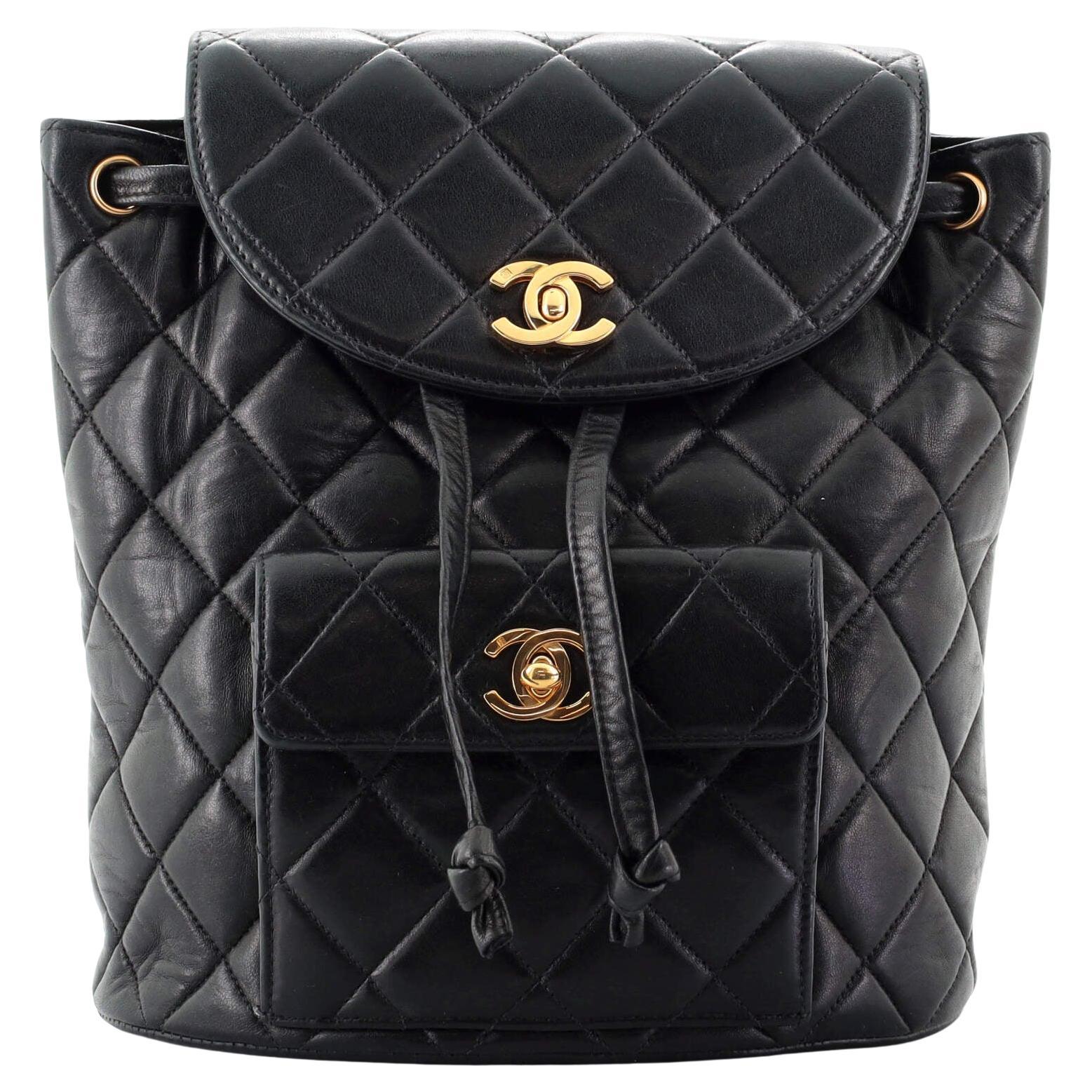 Chanel Vintage Black Lambskin Leather Backpack For Sale at 1stDibs