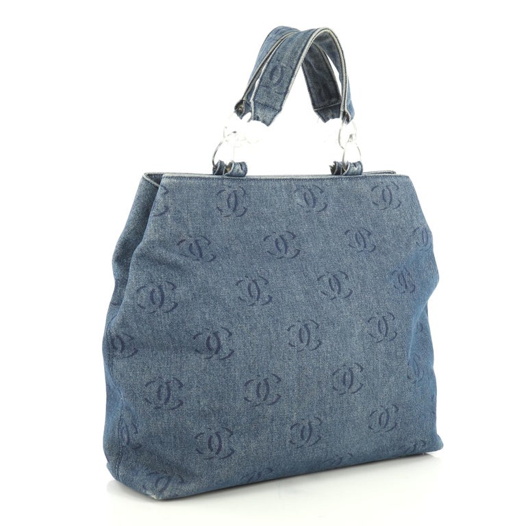 Chanel Vintage CC Tote Denim Large at 1stDibs