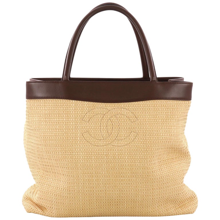 Chanel Vintage CC Tote Raffia Large at 1stDibs