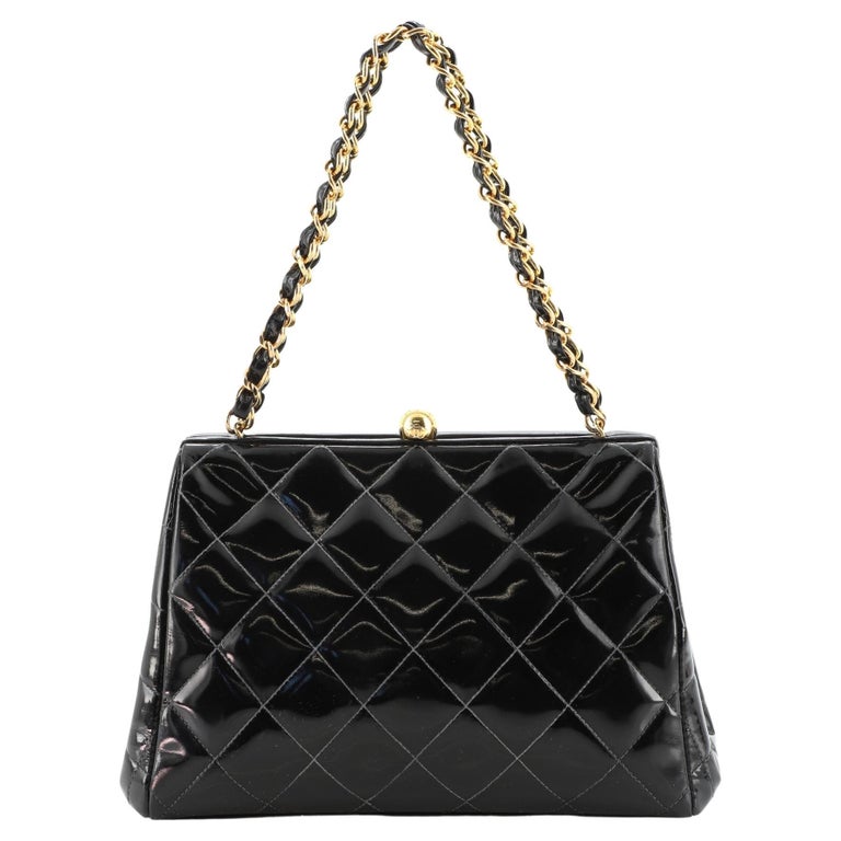 Chanel Vintage Chain Frame Bag Quilted Patent Small at 1stDibs