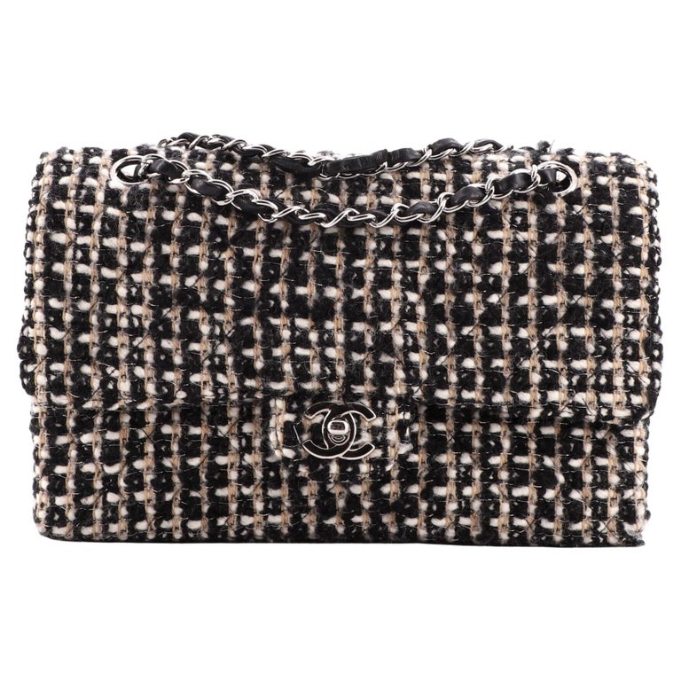 Chanel Vintage Classic Double Flap Bag Quilted Tweed Medium For Sale at ...